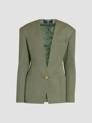 Balmain Collarless Cotton Blazer - Vert