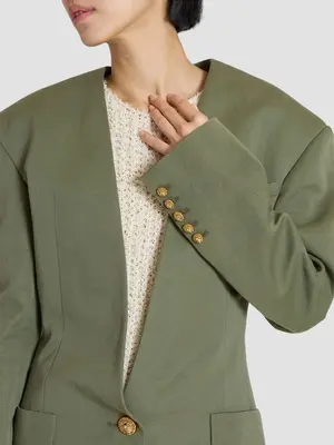 Balmain Collarless Cotton Blazer - Vert
