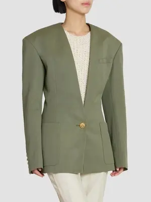 Balmain Collarless Cotton Blazer - Vert