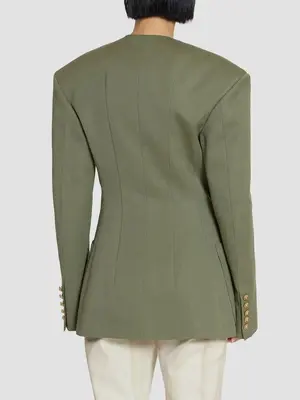 Balmain Collarless Cotton Blazer - Vert
