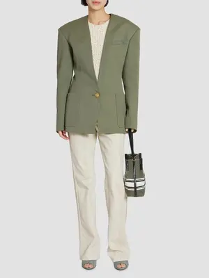 Balmain Collarless Cotton Blazer - Vert