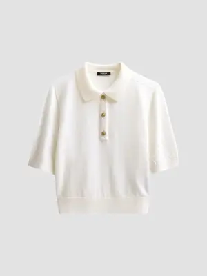 BALMAIN Diamond-knit-sleeve Merino Wool Polo Shirt