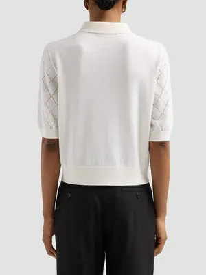 Balmain Diamond-knit-sleeve Merino Wool Polo Shirt