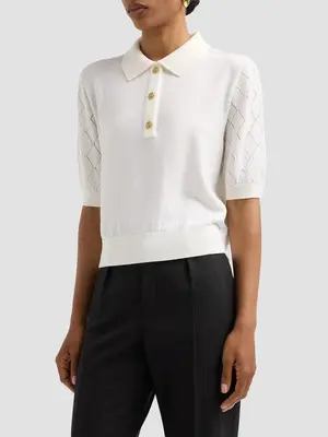 Balmain Diamond-knit-sleeve Merino Wool Polo Shirt