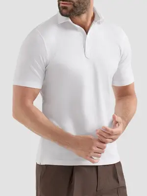 Brunello Cucinelli Cotton Jersey Polo Shirt With Shirt-style Collar - White