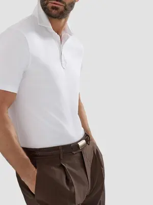 Brunello Cucinelli Cotton Jersey Polo Shirt With Shirt-style Collar - White