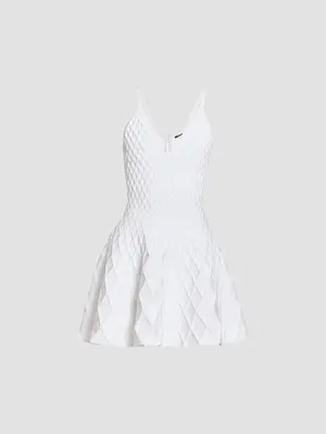 Balmain Quilted Compact Knit Minidress - Blanc