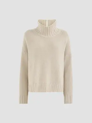 Brunello Cucinelli Cashmere Turtleneck Sweater With Shiny Zipper - Buff