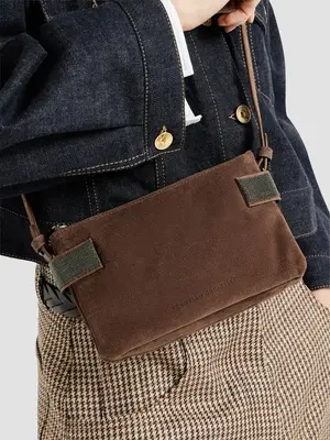Brunello Cucinelli Essence Mini Shoulder Bag In Suede With Precious Bands