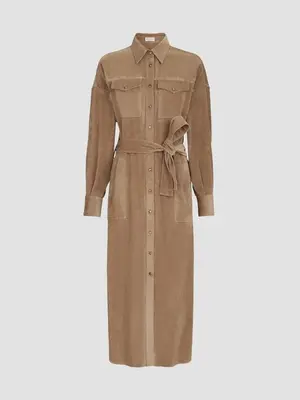 Brunello Cucinelli Fluid Corduroy Shirt Dress Cappuccino