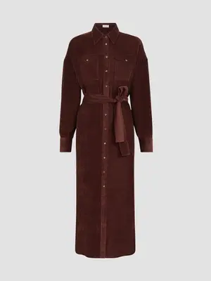Brunello Cucinelli Fluid Corduroy Shirt Dress - Wine