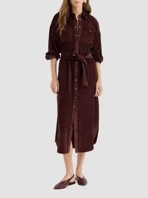 Brunello Cucinelli Fluid Corduroy Shirt Dress - Wine