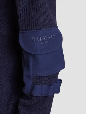 Balmain Twill Patchwork-detailed Wool Sweater - Bleu