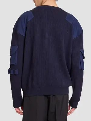 Balmain Twill Patchwork-detailed Wool Sweater - Bleu