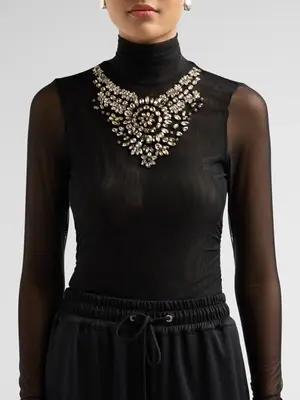 Cinq À Sept Necklace-detail Shirred Mesh Top
