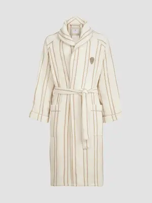 Brunello Cucinelli Striped Cotton Terrycloth Bathrobe With Logo - Ivory
