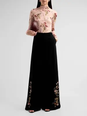 Cinq À Sept Loveletter Floral Shirred Mesh Turtleneck