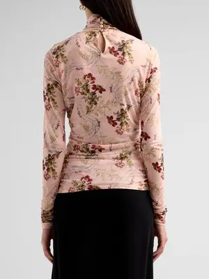 Cinq À Sept Loveletter Floral Shirred Mesh Turtleneck