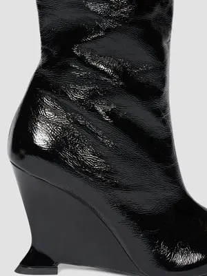 Balmain 95mm Crinkled Patent Leather Wedge Boots