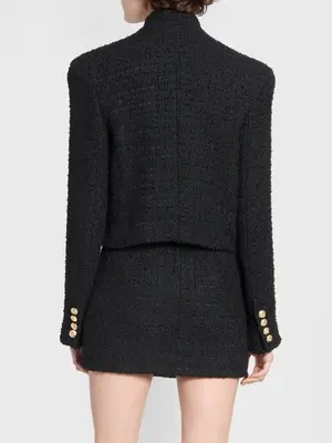 Balmain Double-breasted Tweed Crop Jacket - Noir