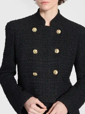 Balmain Double-breasted Tweed Crop Jacket - Noir