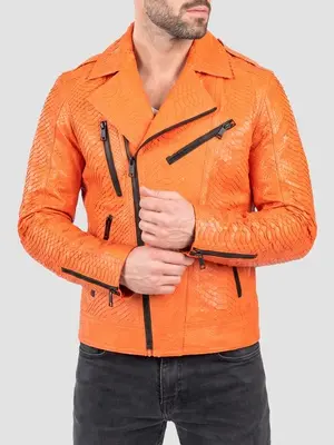 MACEOO Python Leather Jacket - Orange