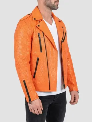 MACEOO Python Leather Jacket - Orange