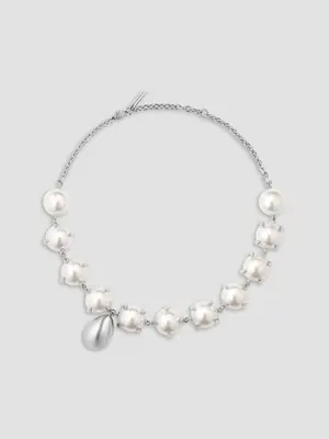 Givenchy Spiky Pearl Necklace In Metal And Pearls - Silver