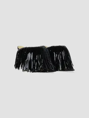 Givenchy Boudoir Heeled Mules In Patent Leather With Fringes - Black