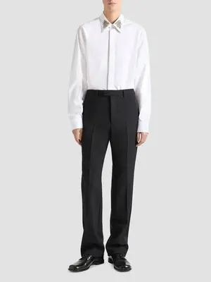 Givenchy Slim Shirt In Poplin With Crystals Embroidered Collar