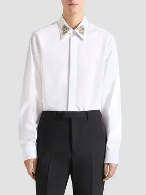 Givenchy Slim Shirt In Poplin With Crystals Embroidered Collar