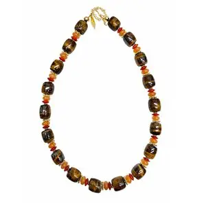 FARRA Nugget Tiger-eye Stone With Orange Gemstone Necklace
