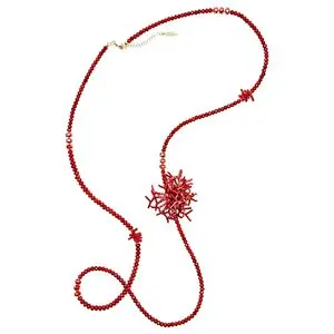 FARRA Bamboo Coral Long Necklace Wth Removable Flower Pin