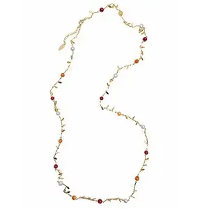 FARRA Bamboo Coral Orange Agate & Pearl Long Necklace