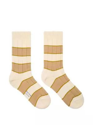 Paul Smith Cream Block Stripe Ribbed Socks