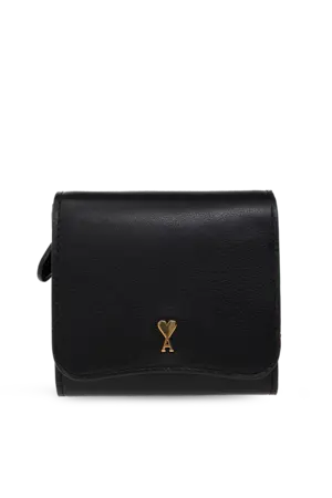 AMI Paris Leather Wallet With Logo - Black