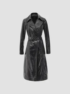 Gorski Metis Suede Python Printed Belted Trench Coat - Anthracite