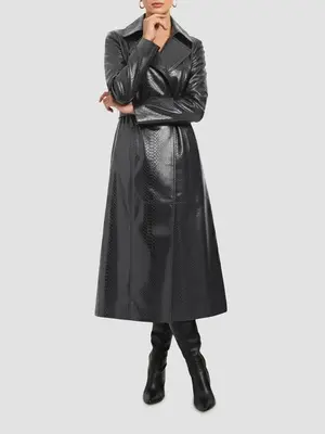 Gorski Metis Suede Python Printed Belted Trench Coat