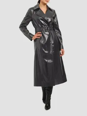 Gorski Metis Suede Python Printed Belted Trench Coat