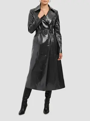 Gorski Metis Suede Python Printed Belted Trench Coat