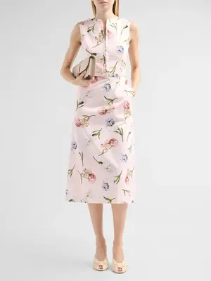 Oscar De La Renta Resort Painted Iris Poplin Day Dress