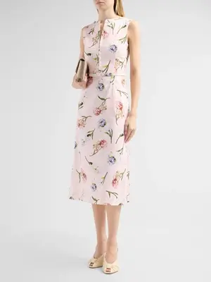 Oscar De La Renta Resort Painted Iris Poplin Day Dress