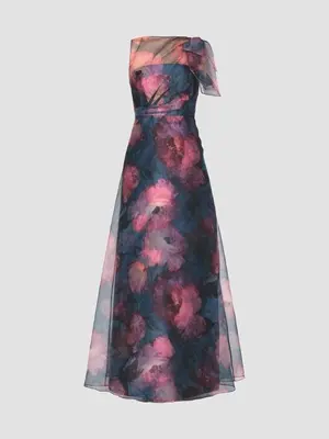 KAY UNGER Jocelyn Poppy Print Chiffon A-line Gown