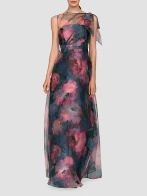 KAY UNGER Jocelyn Poppy Print Chiffon A-line Gown