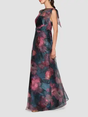 KAY UNGER Jocelyn Poppy Print Chiffon A-line Gown