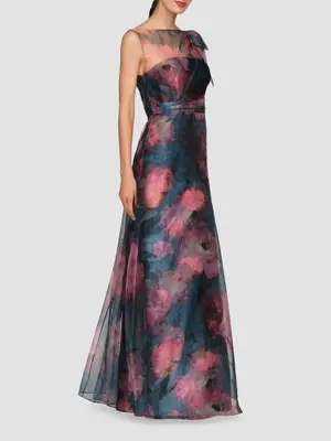 KAY UNGER Jocelyn Poppy Print Chiffon A-line Gown
