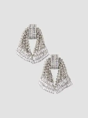 KENNETH JAY LANE Rhodium-plated & Glass Crystal Scarf Drop Earrings - Silver