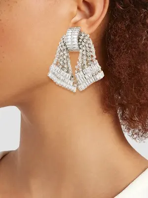 KENNETH JAY LANE Rhodium-plated & Glass Crystal Scarf Drop Earrings