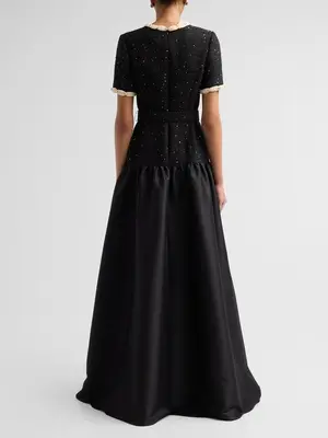 Badgley Mischka Embellished Tweed & Satin Gown - Black
