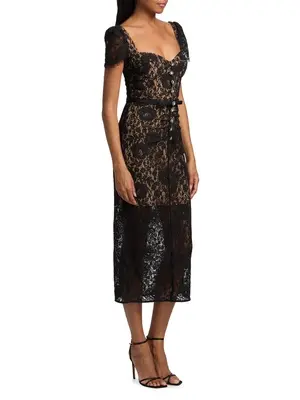 SELF-PORTRAIT Floral Lace Sweetheart Midi-dress